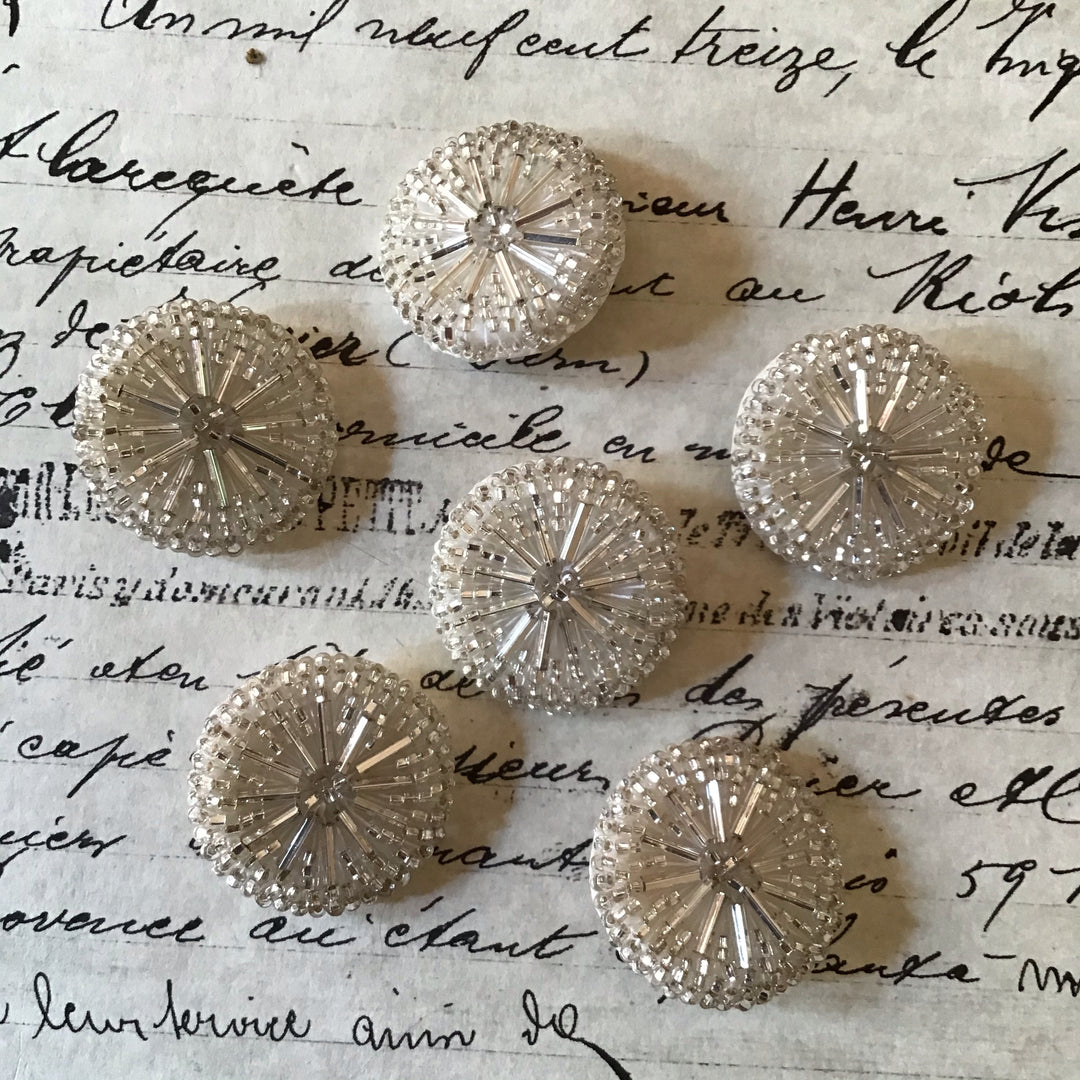 6 Round Silver Glass Bugle Buttons – Tinsel Trading